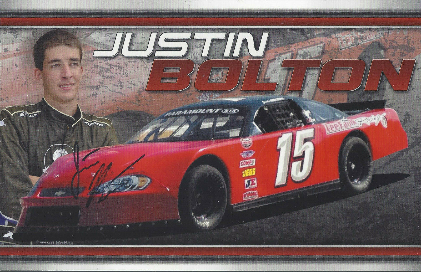 SIGNED 2014 JUSTIN BOLTON "LEE FAULK RACING" #15 NASCAR LATE MODEL ...