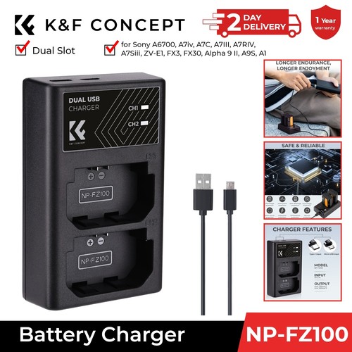 K&F Concept NP-FZ100 Dual USB Battery Charger for Sony A6700 A7iv, A7C ...
