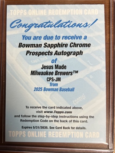 2025 BOWMAN BASEBALL SAPPHIRE CHROME PROSPECTS JESUS MADE AUTO ...
