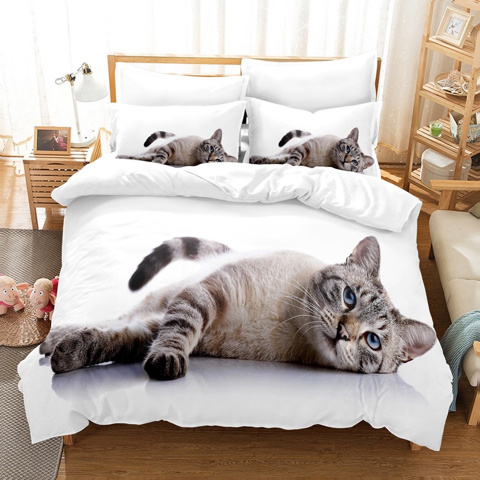 Cute Cat Lovely Kitten Butterfly Doona Quilt Duvet Cover Set Single ...