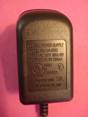 UA-0603 OEM SIL 26-160030-2UL-100 AC ADAPTER 6 VAC 300 mA (0.9 x 2.35 ...