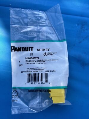 Panduit NK688MYL Netkey CAT6 RJ45 8-position 8-wire Jack Module, Yellow ...