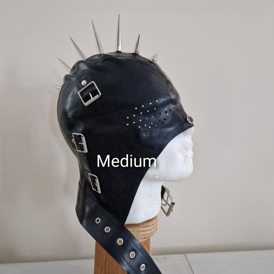 Medium Latex Rubber Mask Hood Spikes Pinhole Eyes Black | eBay UK
