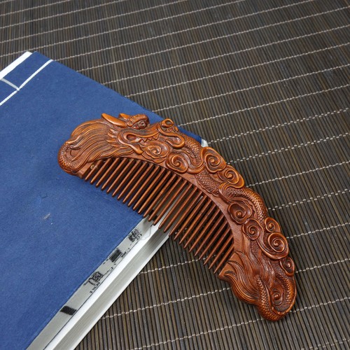 Chinese Vintage Wood Carving Boxwood Comb Statue Carved Dragon Nice Art ...