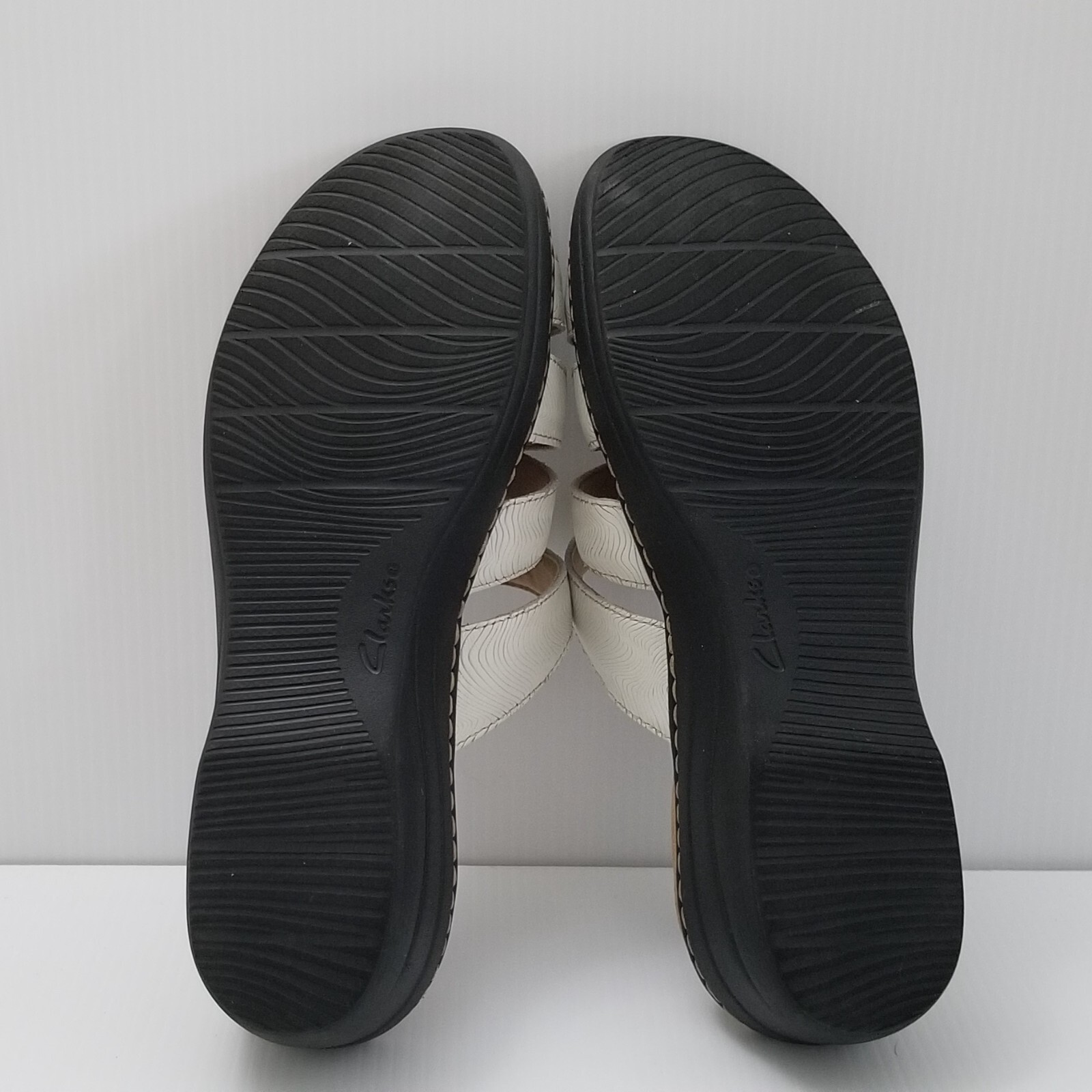 Clarks Women's White Leather Merliah Karli Slide Sandals Wedge Heeled ...