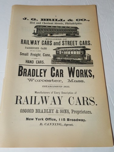 1884 railroad car print ad J.G. BRILL & COMPANY Railway Streetcars ...