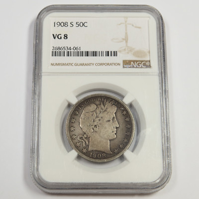 1908 S NGC VG8 - Silver Barber Half Dollar - 50c US Coin #50690B | eBay