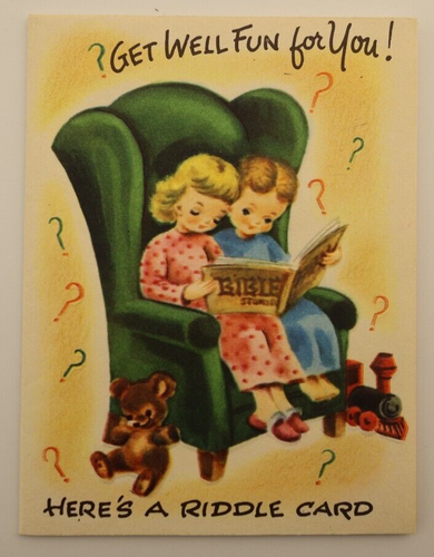 Vintage Cute Unused Riddle/Get Well Soon Children's Sunshine Line Card ...