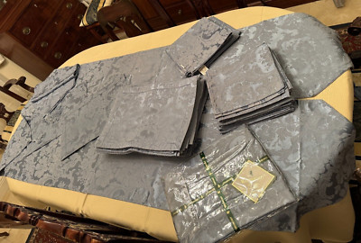 4 (1 new) Wedgewood Blue Damask Table Runner Tassels 24 Placemats 24 ...