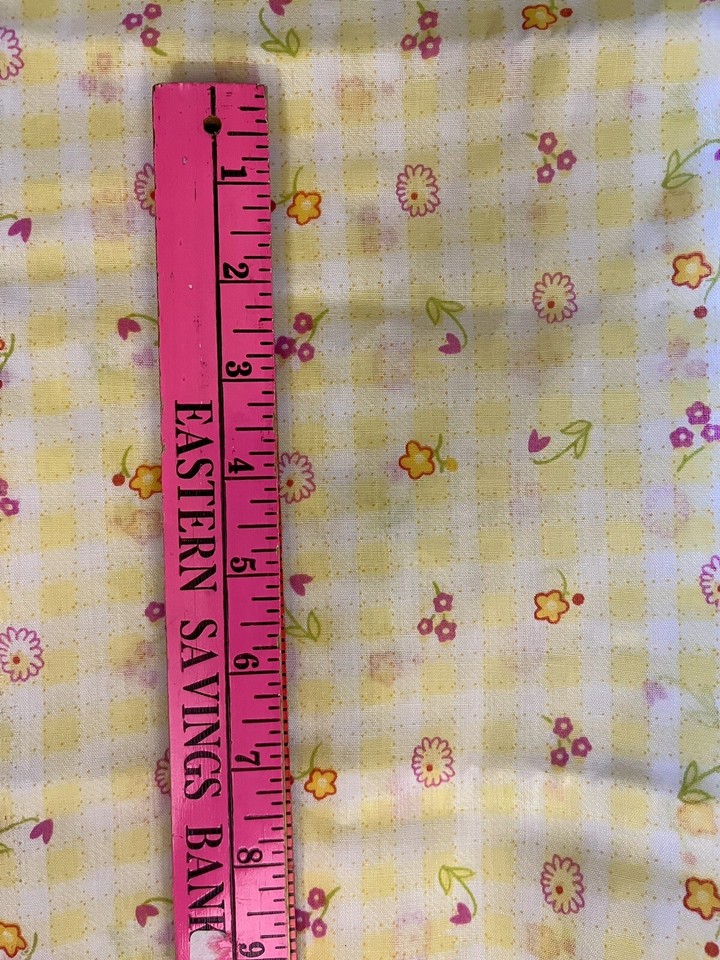 VTG Novelty Yellow Gingham Plaid W/ Florals BATISTE Voile Dolls Quilts ...