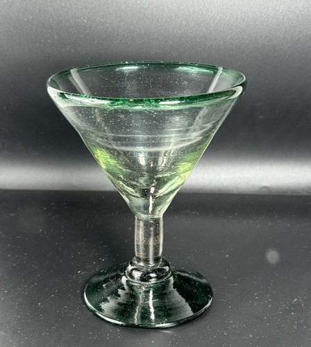 Hand Blown Mexican Bubble Glass Clear Green Rim Base Margarita Martini ...