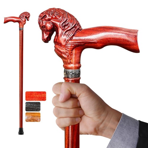 Elegant Hand-Carved Horse Head Wooden Walking Cane, Stable ...
