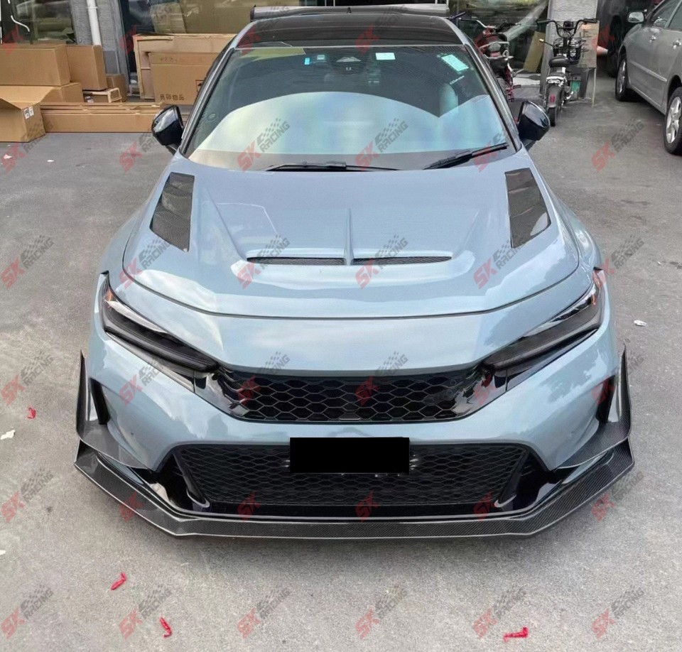 Fits Honda Civic FL5 Type-R 2023+ Carbon Front Bumper Lip+Canards Fins ...
