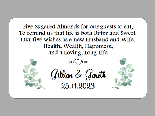 x21 Sugared Almonds Poem Stickers Personalised Wedding Favour Gift ...