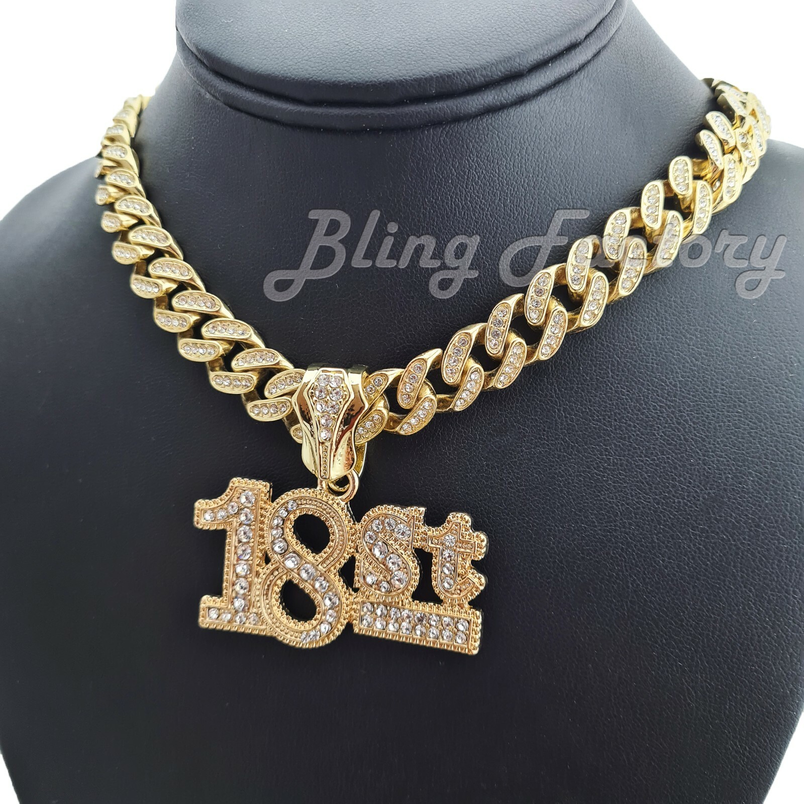 Hip Hop Meek Mill 18ST Pendant & 16" ~ 24" Full Iced Cuban Chain Bling ...