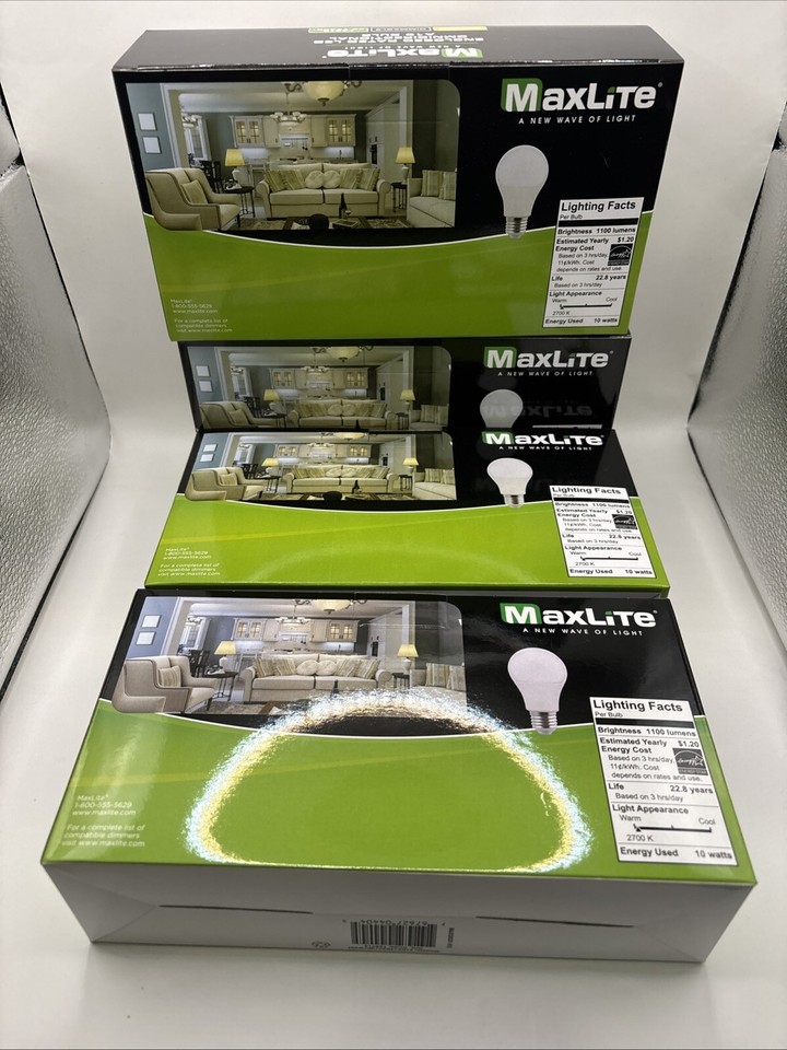 16 Pack Maxlite LED Light Bulbs 10W = 75W Watt A19 Soft White 2700K ...