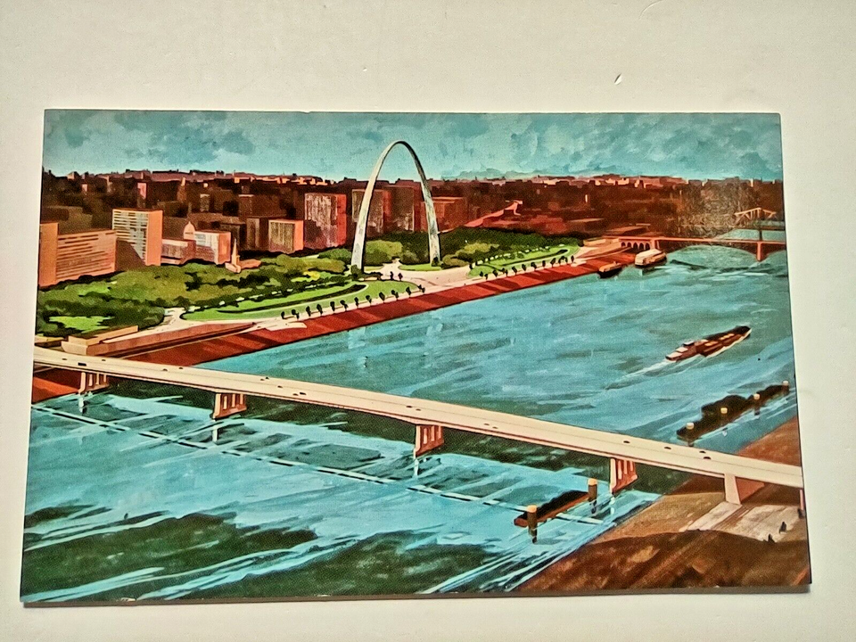 St. Louis MO- E. St. Louis ILL New Poplar Street Bridge Postcard Artist ...