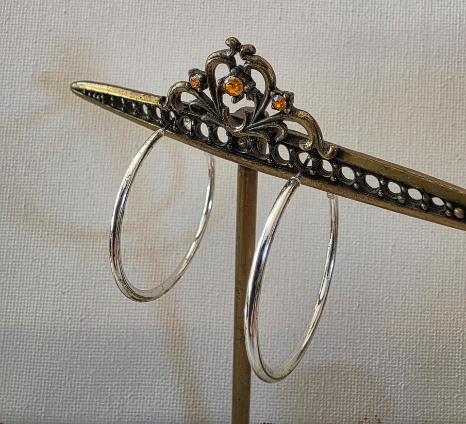 Silver Classic Large Round Hoop High Polished Women's Earrings .. | eBay