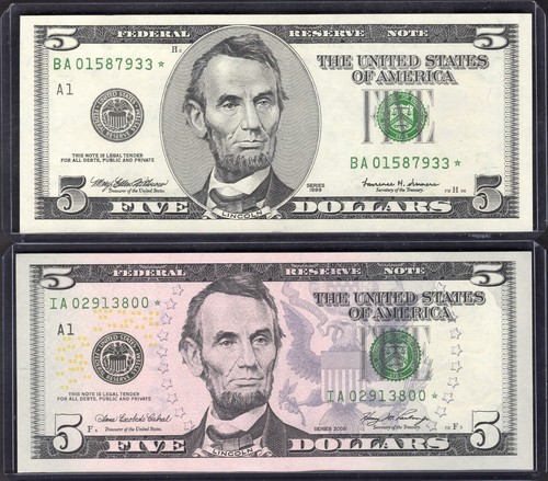 2 Uncirculated $5 Star Notes, Boston (A), Series 1999 & 2006 - (7933 ...