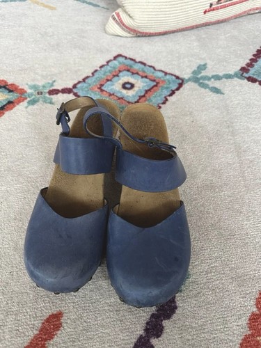 Dansko Thea Women's Clogs Blue Cut-Out Wood Heel, Mary Jane Leather, EU ...