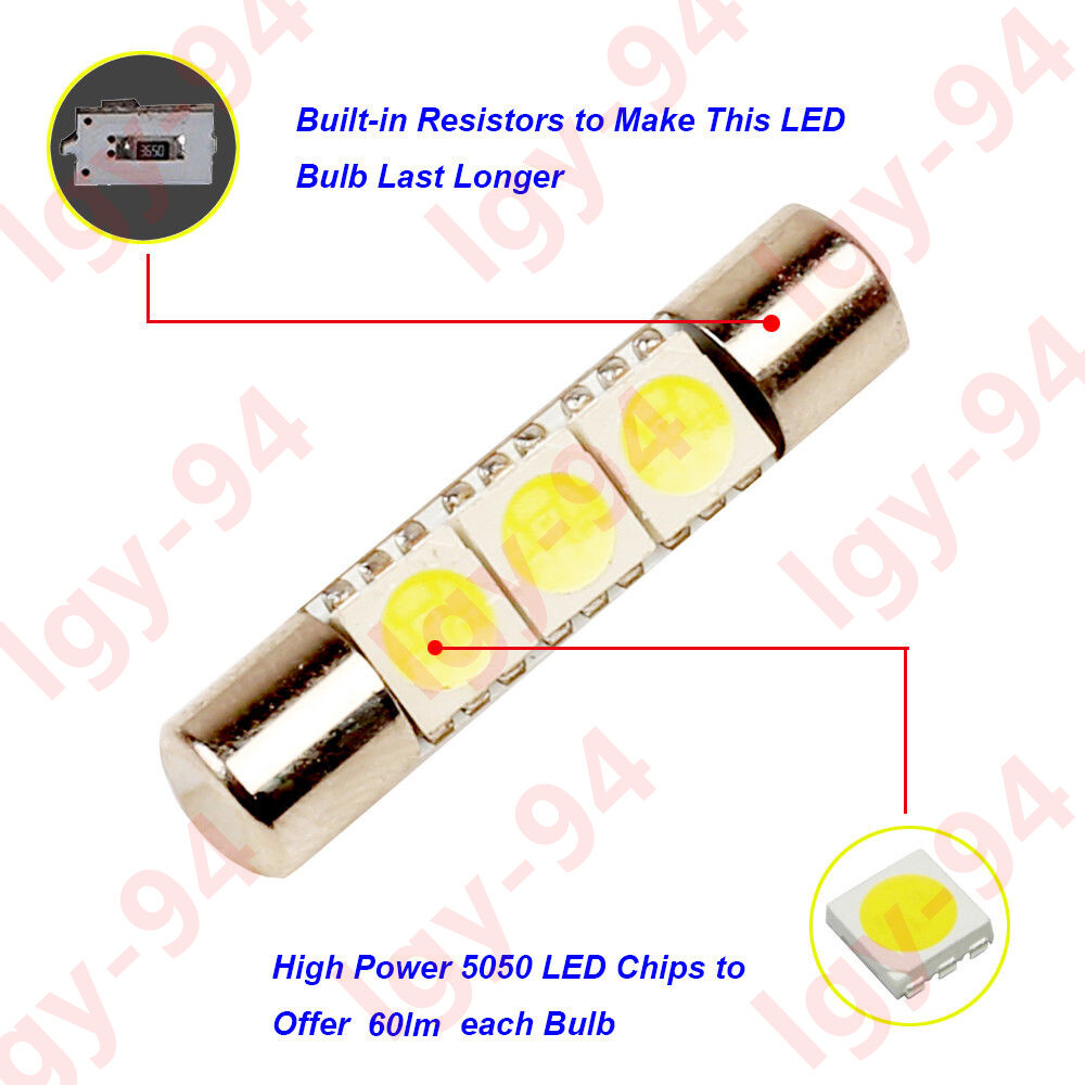 4 x White LED 6614F 6641 TS-14V1CP F30-WHP Fuse Visor Vanity Mirror ...