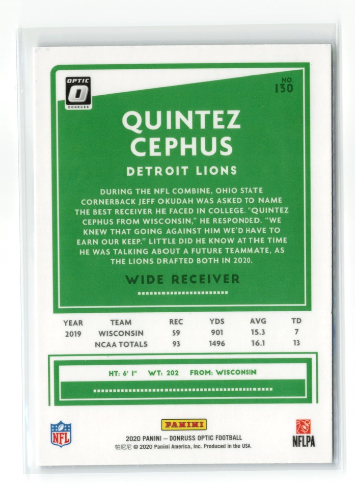 QUINTEZ CEPHUS #130 RC 2020 PANINI DONRUSS OPTIC | eBay