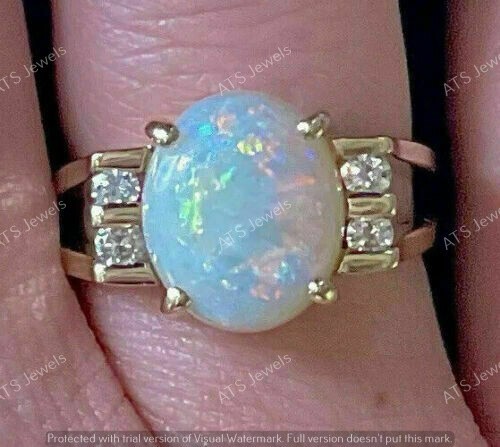 3.00Ct Oval Cut Lab-Created Fire Opal Women's Ring 14K Yellow Gold ...