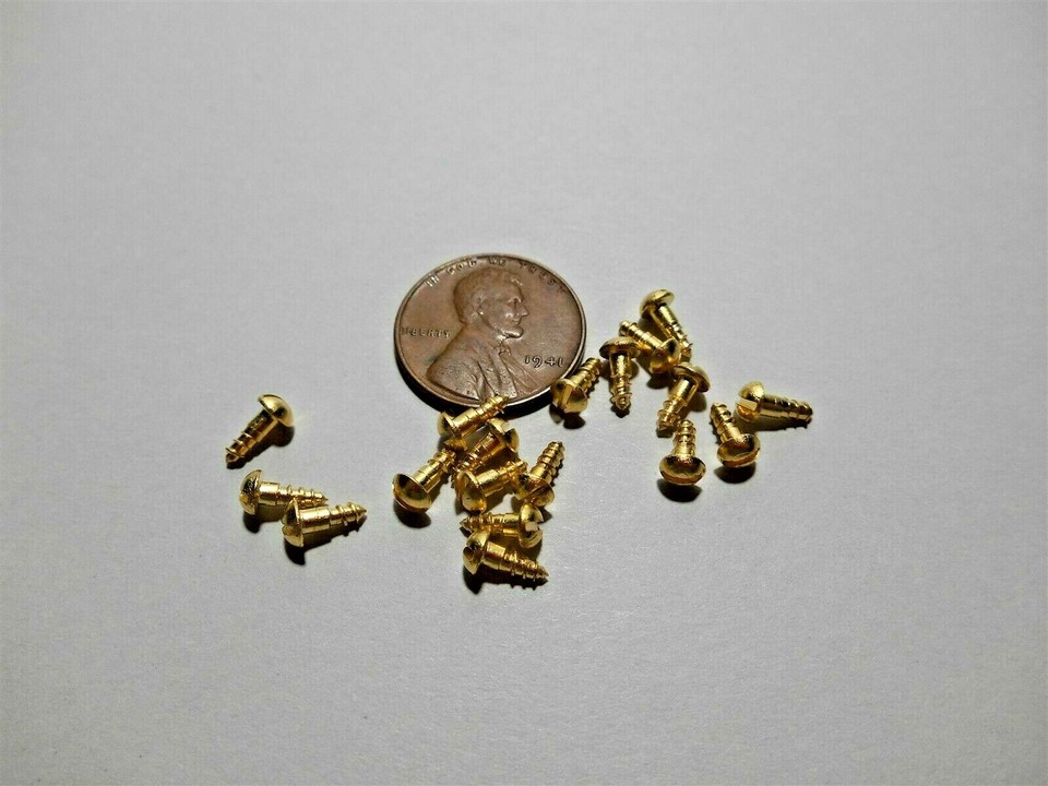 SMALL BRASS WOOD SCREWS FLAT & ROUND HEAD FOR ANTIQUE CLOCK REPAIR 50ct ...
