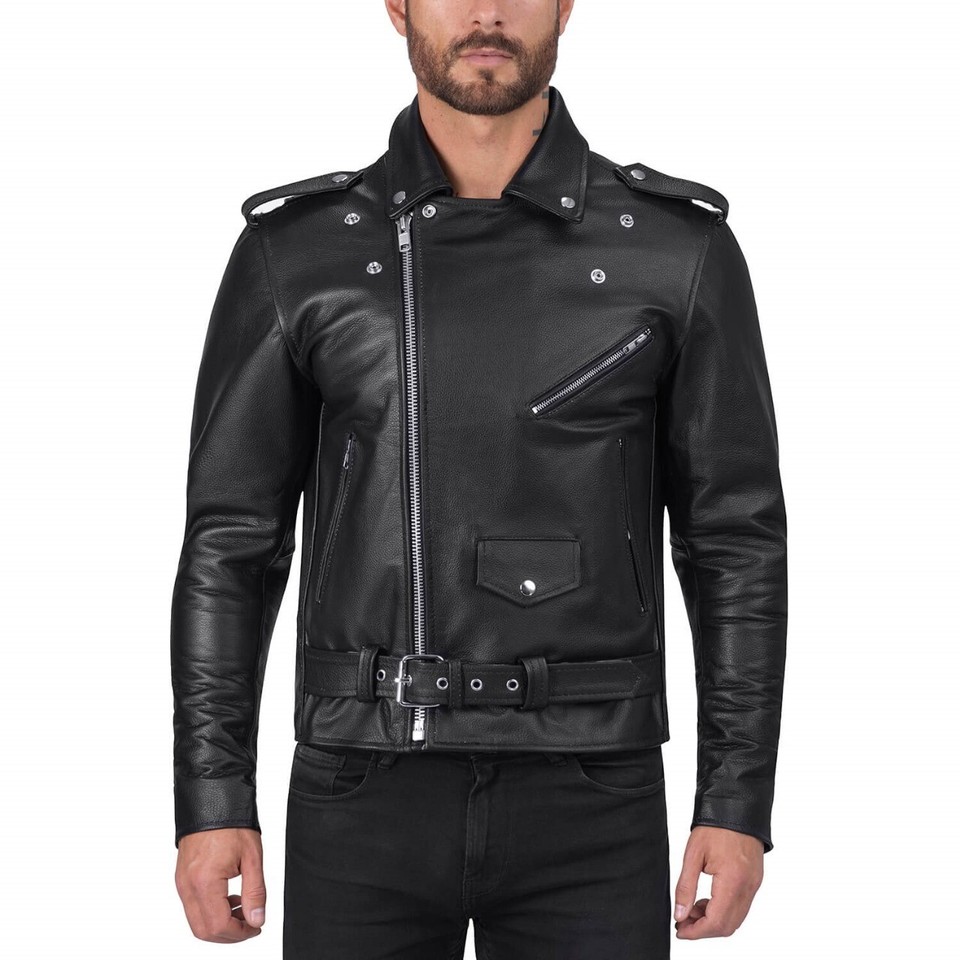 Nomad USA Men's Black Leather Motorcycle Jacket - Classic Biker Style ...