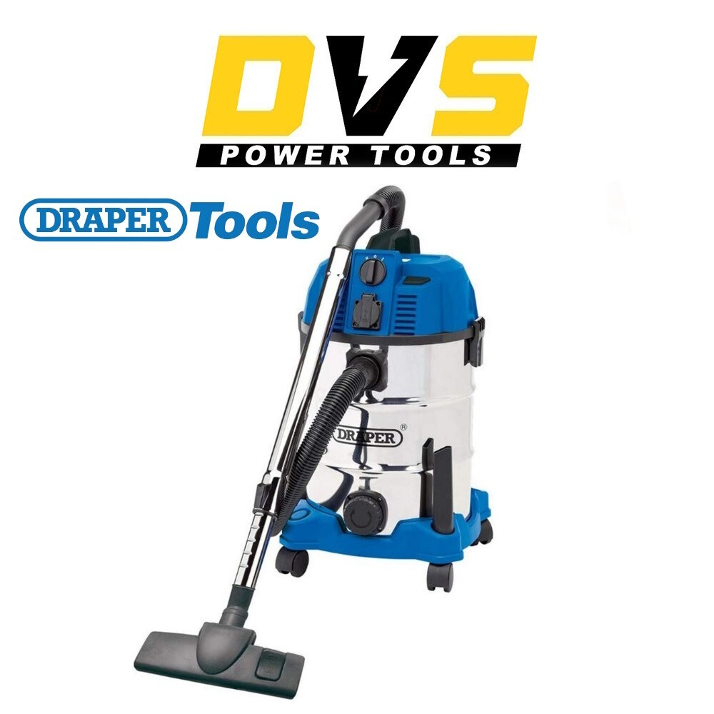 Draper 30L 1600W WET & DRY Vacuum Cleaner Integrated Power Socket 20529 ...