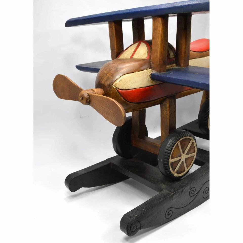 Vintage WOOD ROCKING PLANE TOY Kid-Size AIRPLANE ROCKER Handmade, Japan ...