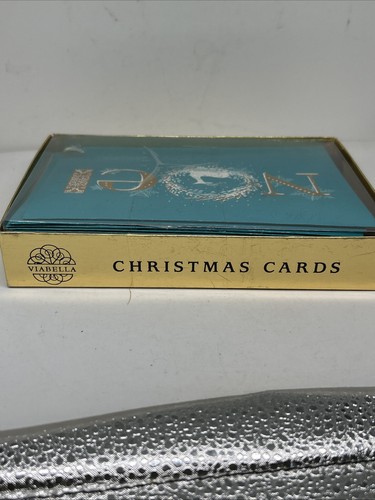VIABELLA Christmas 15 Cards/16 Envelopes *NOEL Gold Accents Turquoise ...
