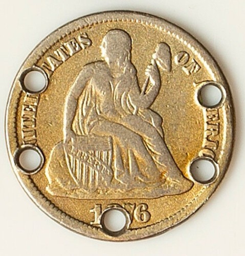 1876 Love Token Seated Liberty 10¢ Engraved/Letters Chain Holes NICE ...