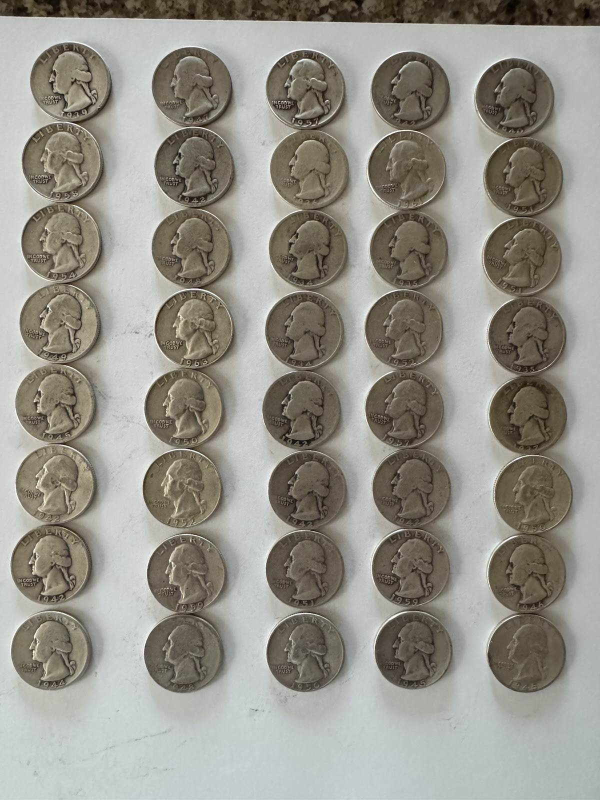 Silver Quarters Roll Of 40 Dates 1934-1963 90% Silver | eBay