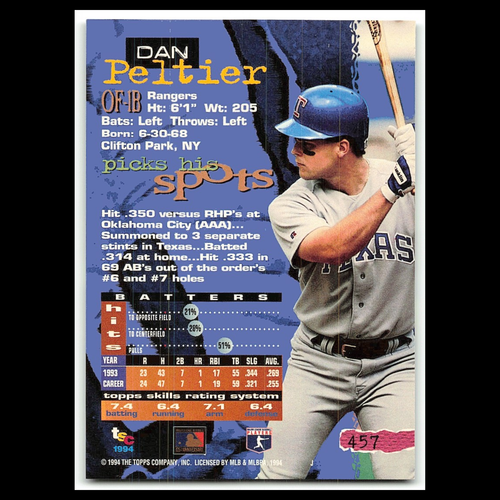 Dan Peltier #457 1994 Topps Stadium Club Texas Rangers Baseball Card ...