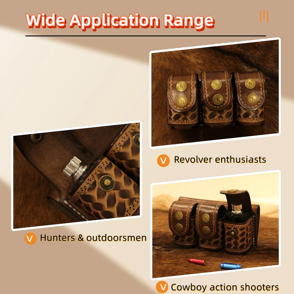 TOURBON Leather Revolver Triple Speed Loader Belt Pouch/Pistol Magazine ...