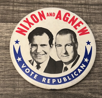 Vintage Jugate Nixon And Agnew Vote Republican Campaign Button Pin ...
