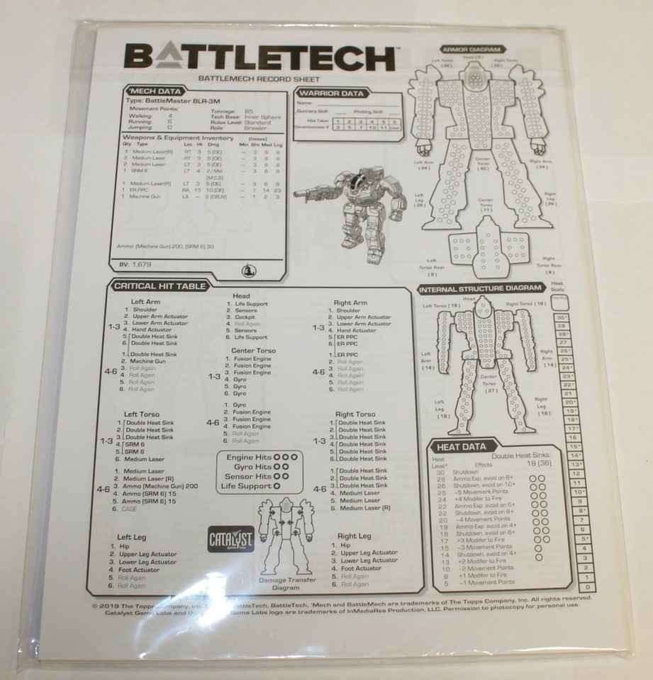 BattleTech OmniMech Record Sheet Book #1 Kickstarter Catalyst Games ...