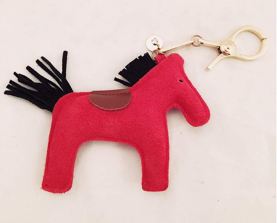 ACCESSORY Birkin Red & Black Pony Horse Suede Leather Keychain Purse ...