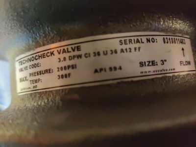TECHNO CHECK VALVE 3.0 200 PSI 300º F 3.0 DPW CI 36 u 36 A12 FF api 594 ...
