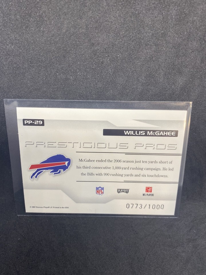 2007 Playoff Prestige Prestigious Pros Blue /1000 Willis McGahee #PP-29 ...