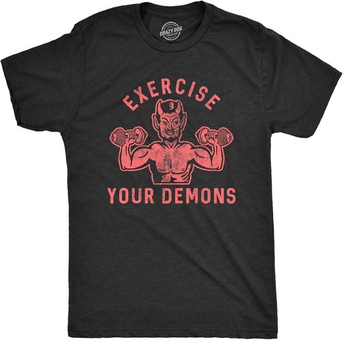 Mens Exercise Your Demons T Shirt Funny Halloween Fitness Workout Devil ...