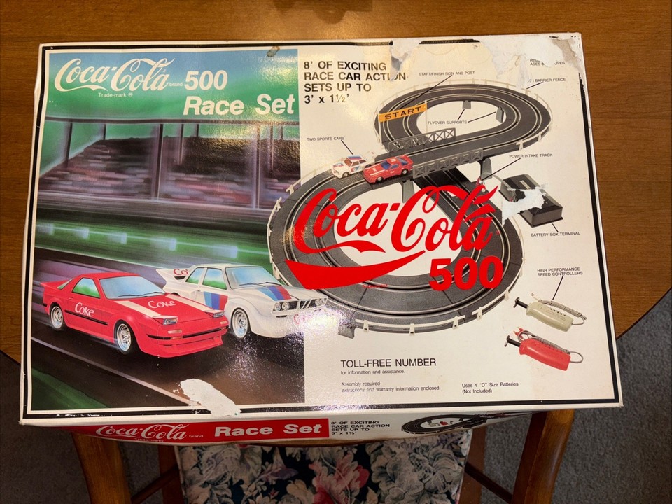 Super rare! Vintage Coca Cola 500, slot car race set by Daisy. Complete ...