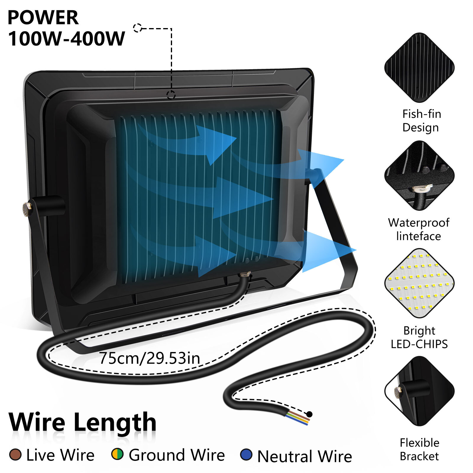 LED Flood Light 30-300W PIR Motion Sensor Spotlight Outdoor Garden ...