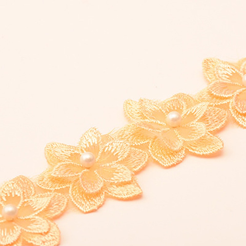 1 Yard Flower Lace Trim Beaded Ribbon Embroidered Fabric Wedding Dress ...