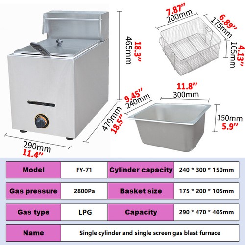 6L Single Tank Commercial LPG Gas Fryer Catering Frying Tool Stainless ...