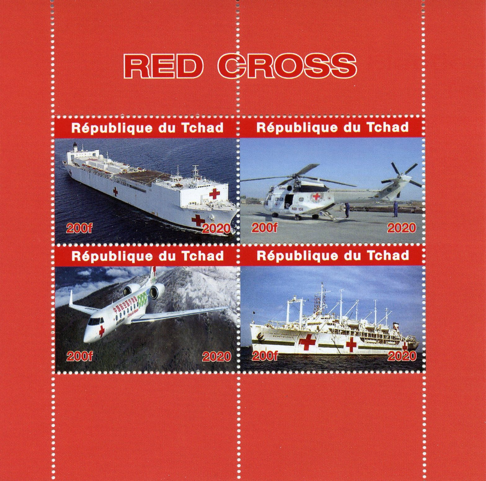 Chad Red Cross Stamps 2020 MNH Aviation Helicopters Ships Medical 4v M ...