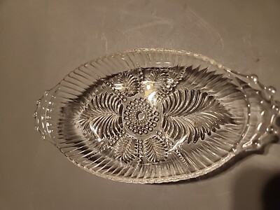 Vintage Crystal Oval Relish Tray w/ Handles 8.0” From Handle To Handle ...