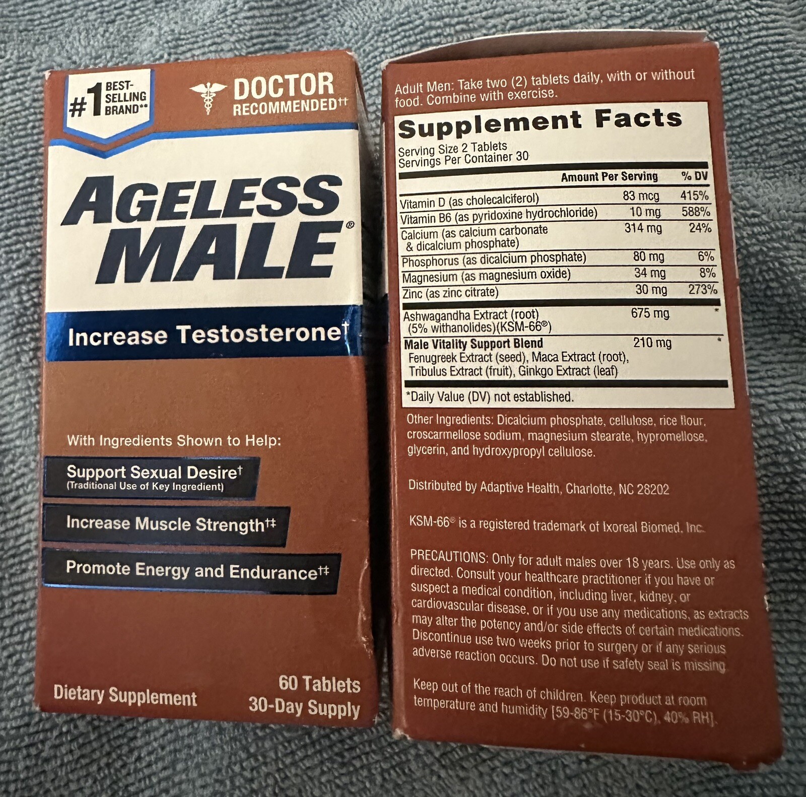 2 ageless male testosterone booster for men New Vitality 60 ct. 120 ...