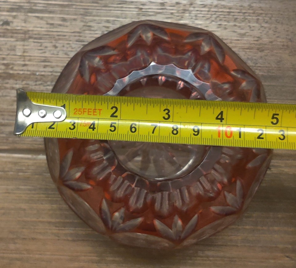 Round Red Crystal Cut To Clear Vase . 4.5" Tall, Very Heavy | eBay